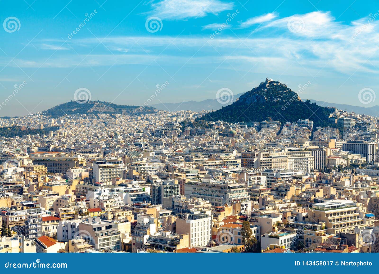 View of Athens with Mount Lycabettus on the Right Side. Greece Stock ...