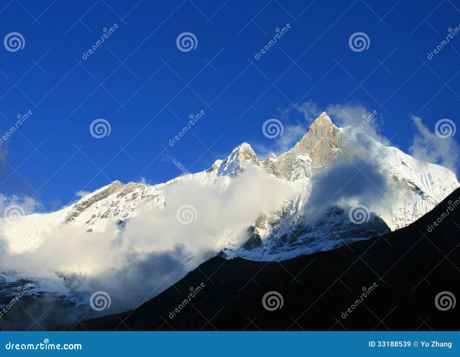 Mount Machhapuchhare, the Fish Tail, in Evening Clouds, Pokhara, Nepal ...