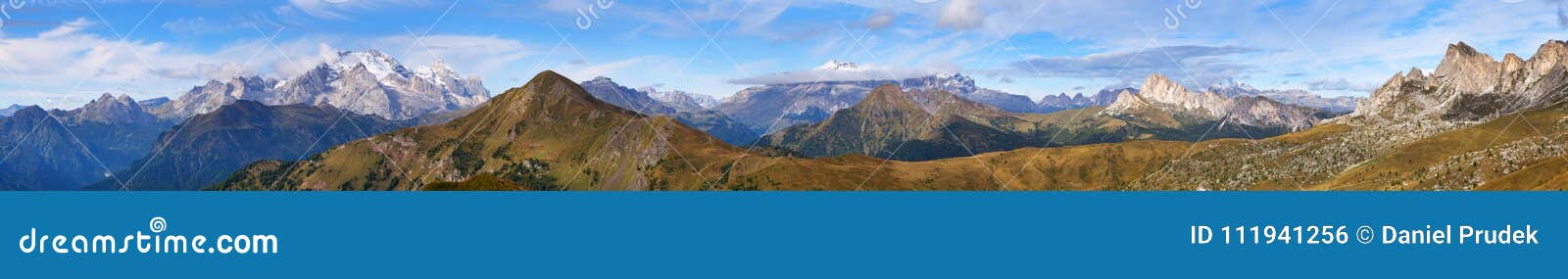Mount Marmolada and Mount Sella Panorama Stock Photo - Image of ...
