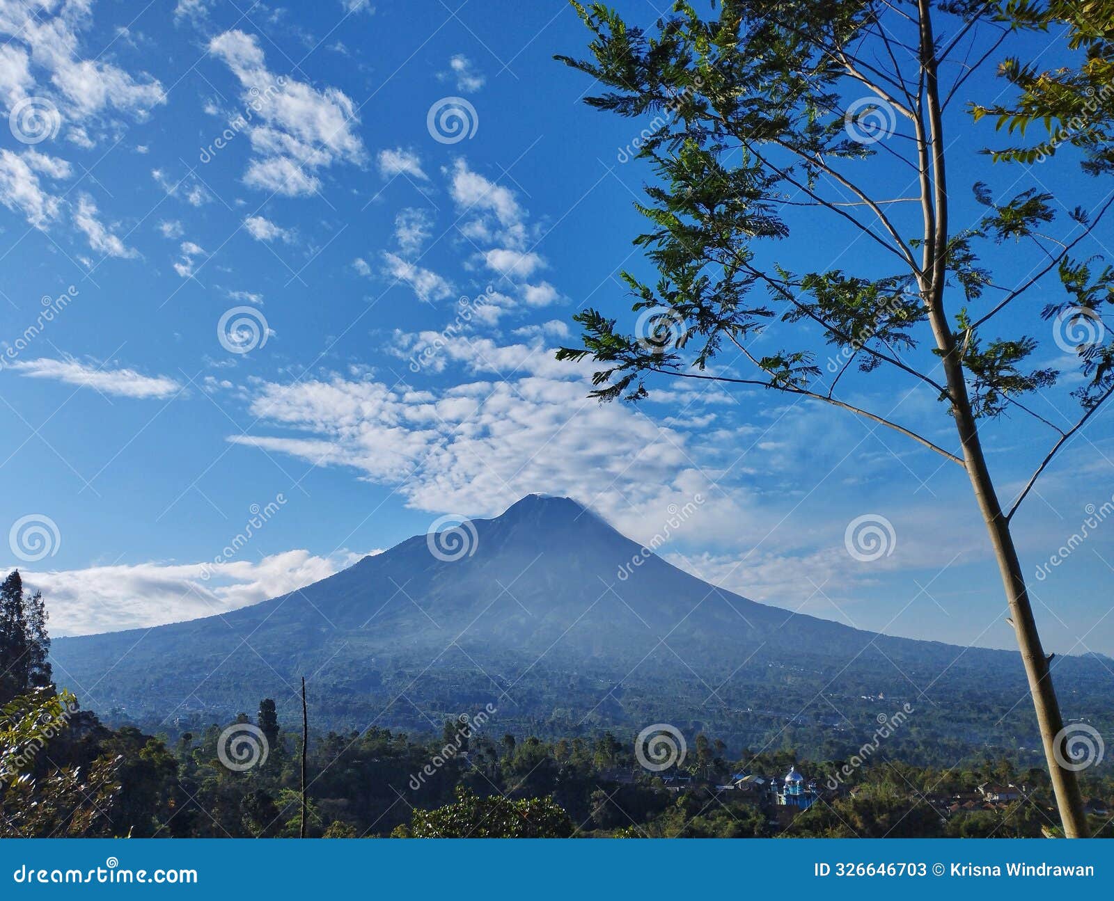 Mount Merapi Under the Blue Sky Stock Image - Image of unique, clouds ...