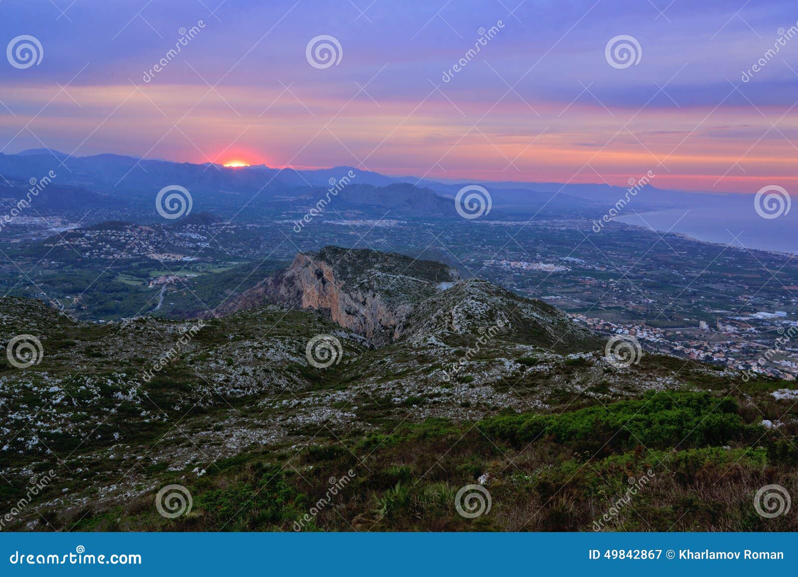 Mount Montgo at sunset stock image. Image of cloudiness - 49842867
