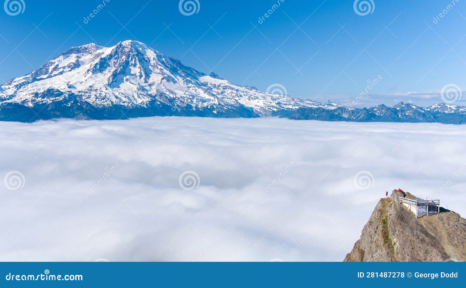 Mount Rainier Above the Clouds from High Rock Lookout in June Stock ...
