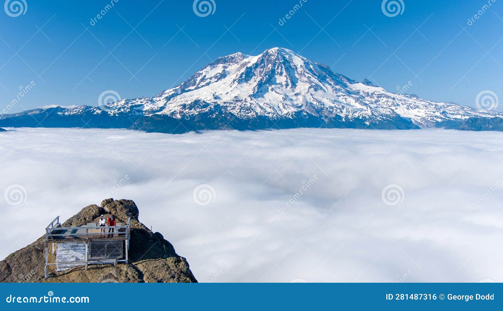 Mount Rainier Above the Clouds from High Rock Lookout in June Stock ...