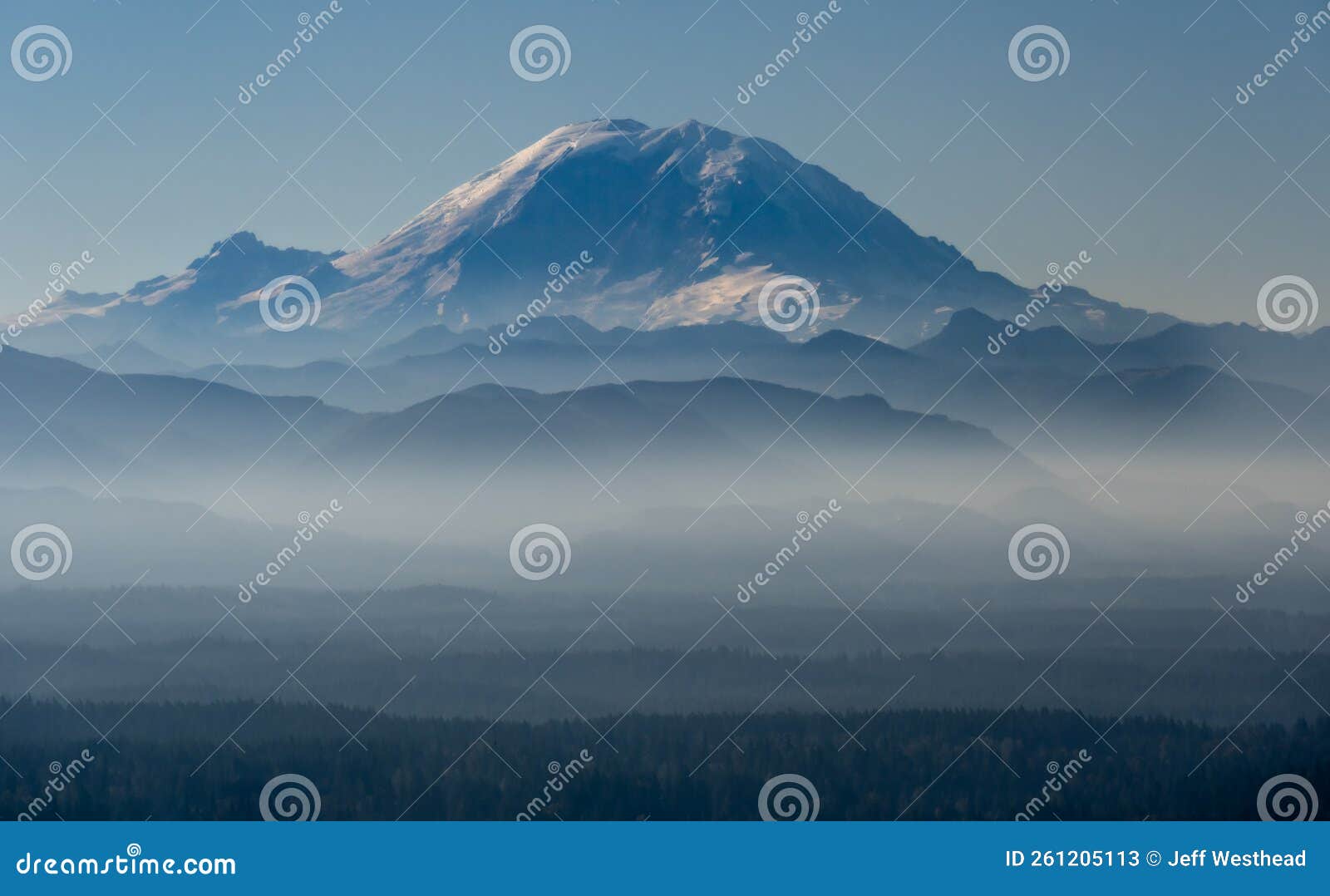 Mount Rainier with Layers of Forested Foothills Stock Image - Image of ...