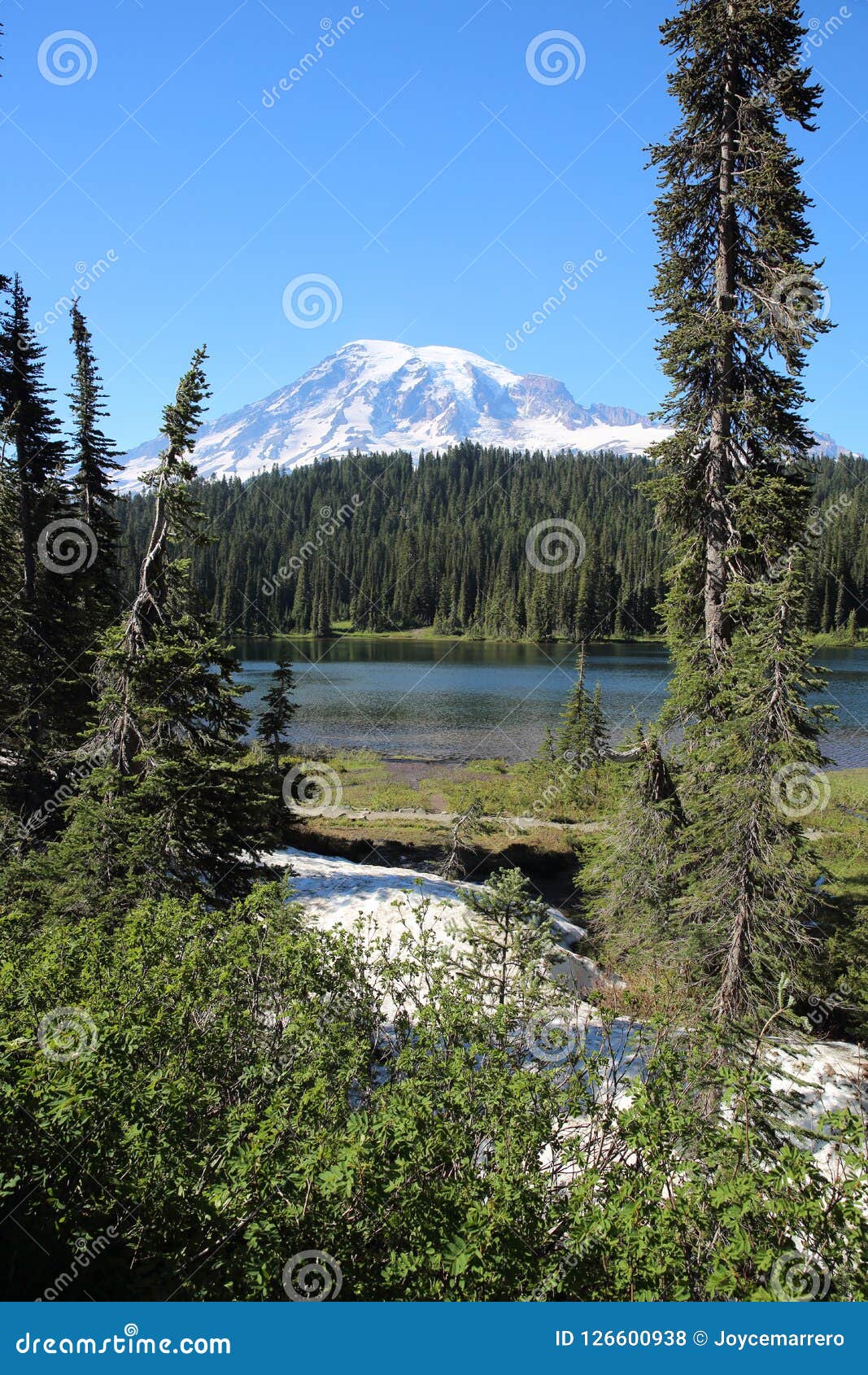 Mount Rainier and Reflection Lake Stock Photo - Image of clouds ...