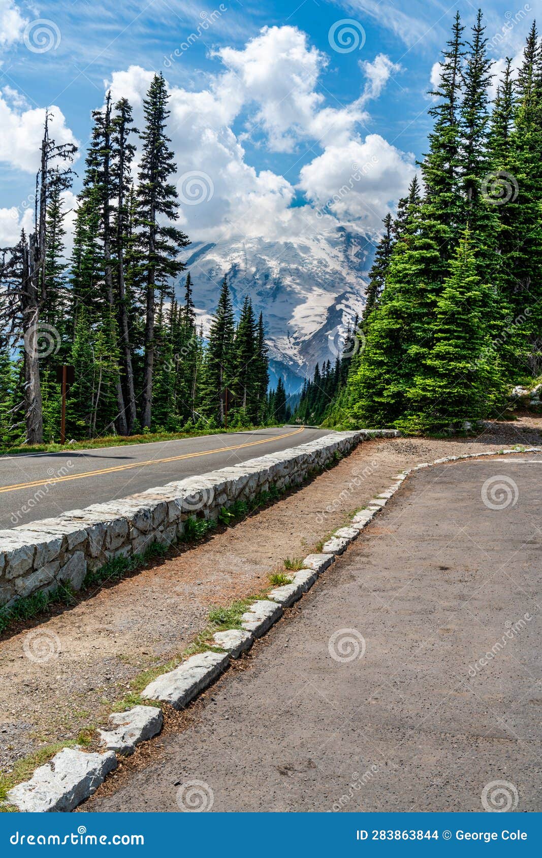 Mount Rainier and Road stock photo. Image of mountain - 283863844