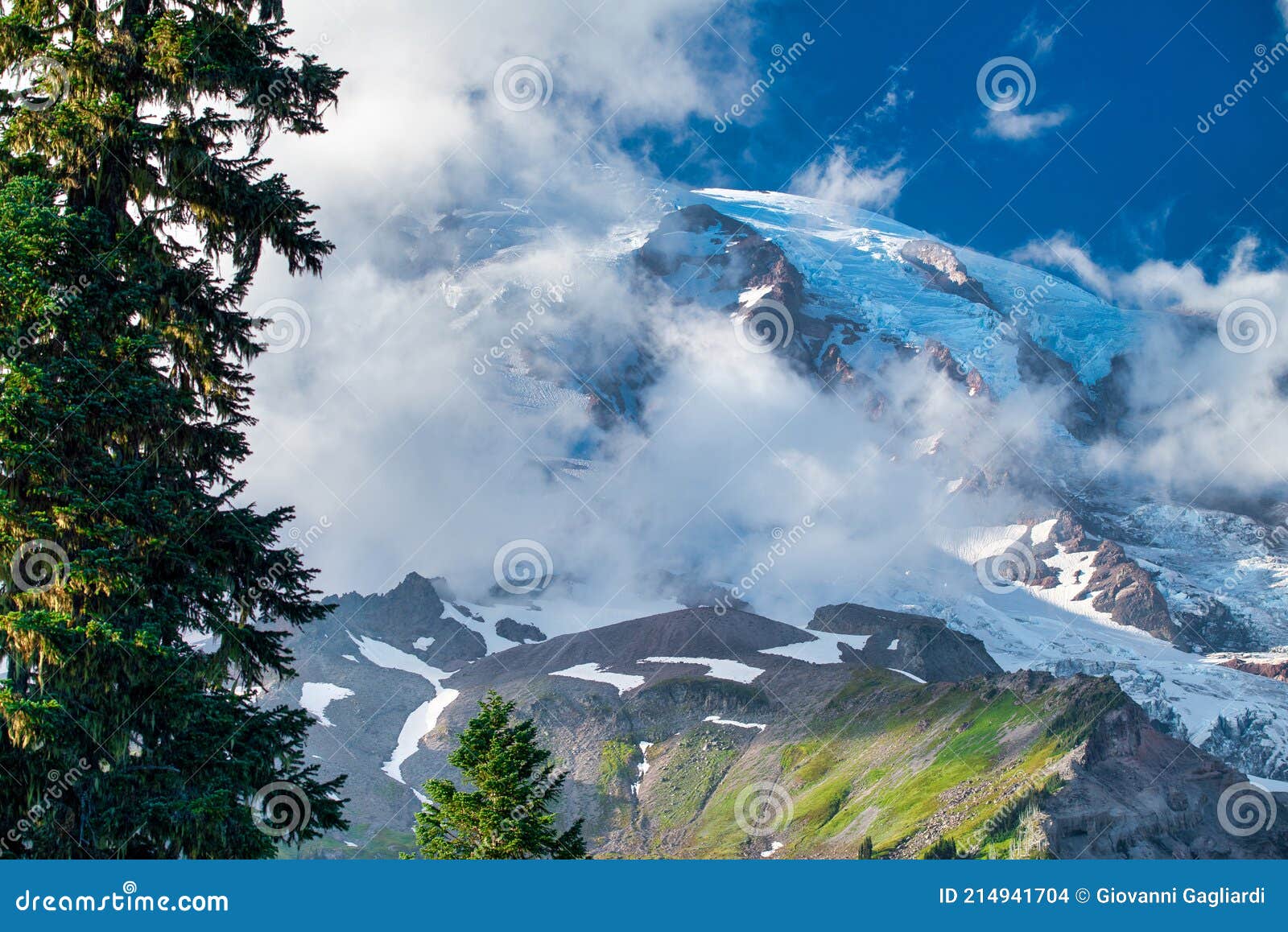 Mount Rainier with Snow on a Wondeful Summer Day Stock Photo - Image of ...