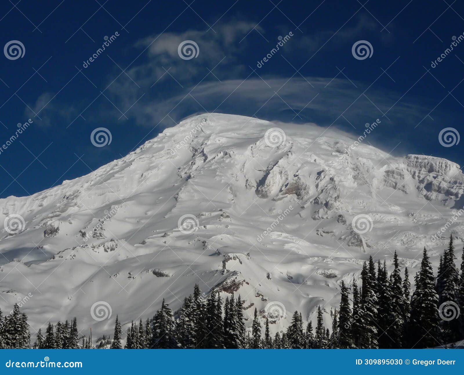 Mount Rainier in Winter Deep Blue Sky Stock Photo - Image of mountain ...