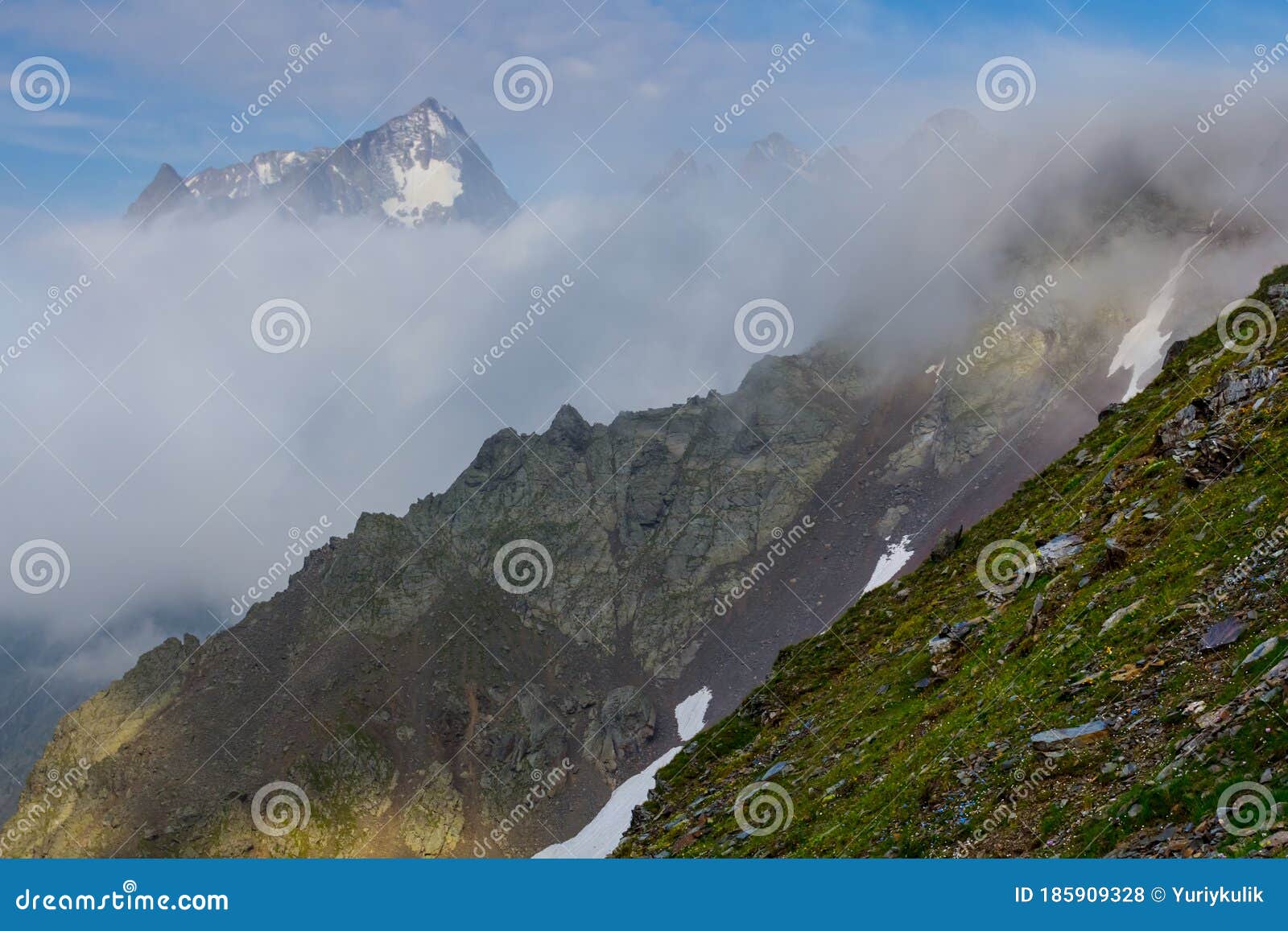 Mount Slope On Dense Cloudy Sky Background Royalty-Free Stock ...