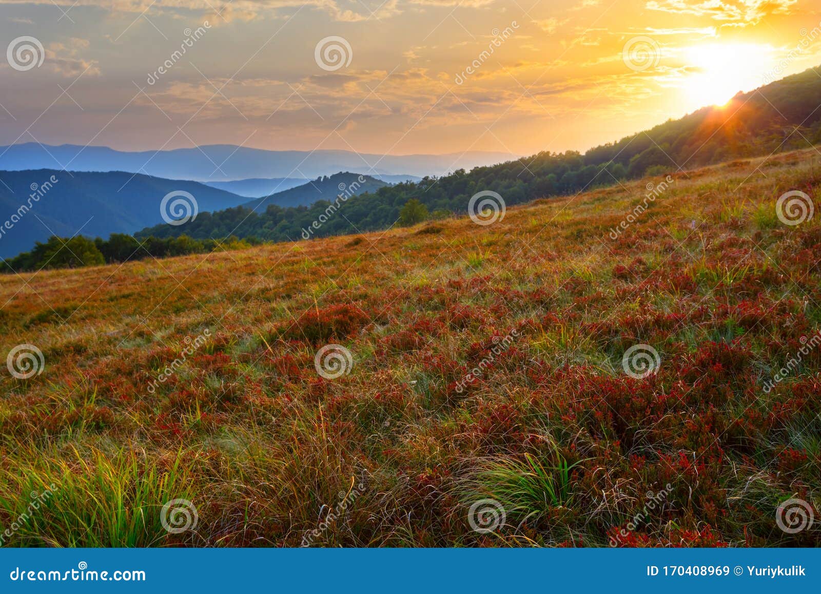 Mount Slope with Grass at the Sunset Stock Image - Image of panoramic ...