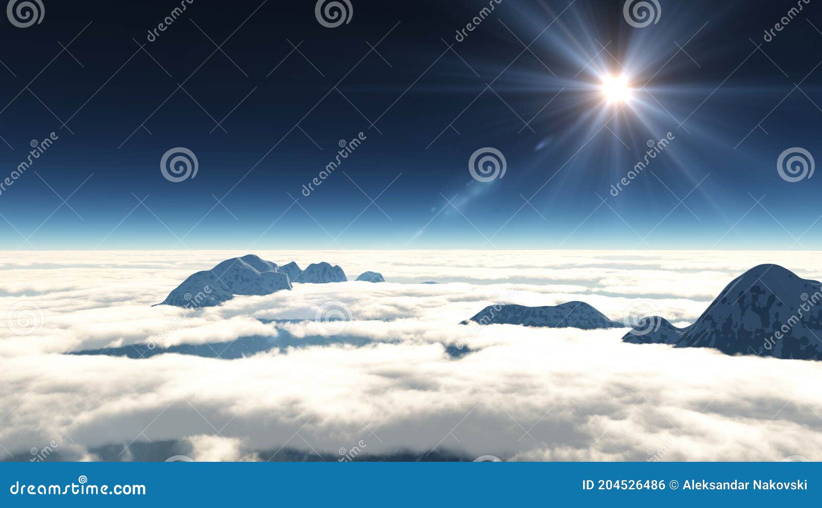 Mountain Above Clouds Sun Ray Stock Illustration - Illustration of view ...