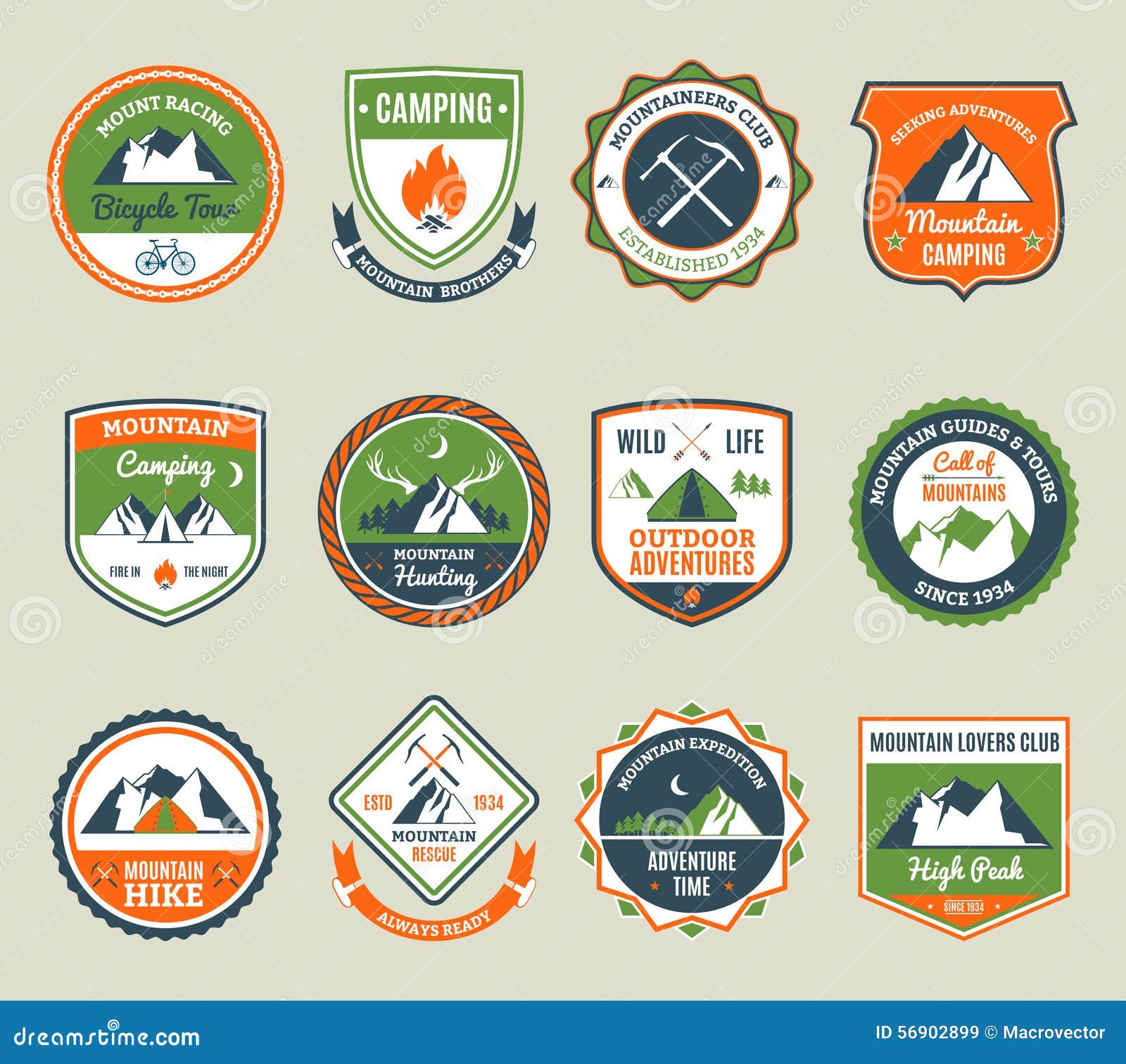 Mountain Adventure Vector Illustration With High Peaks In Sunset Or ...