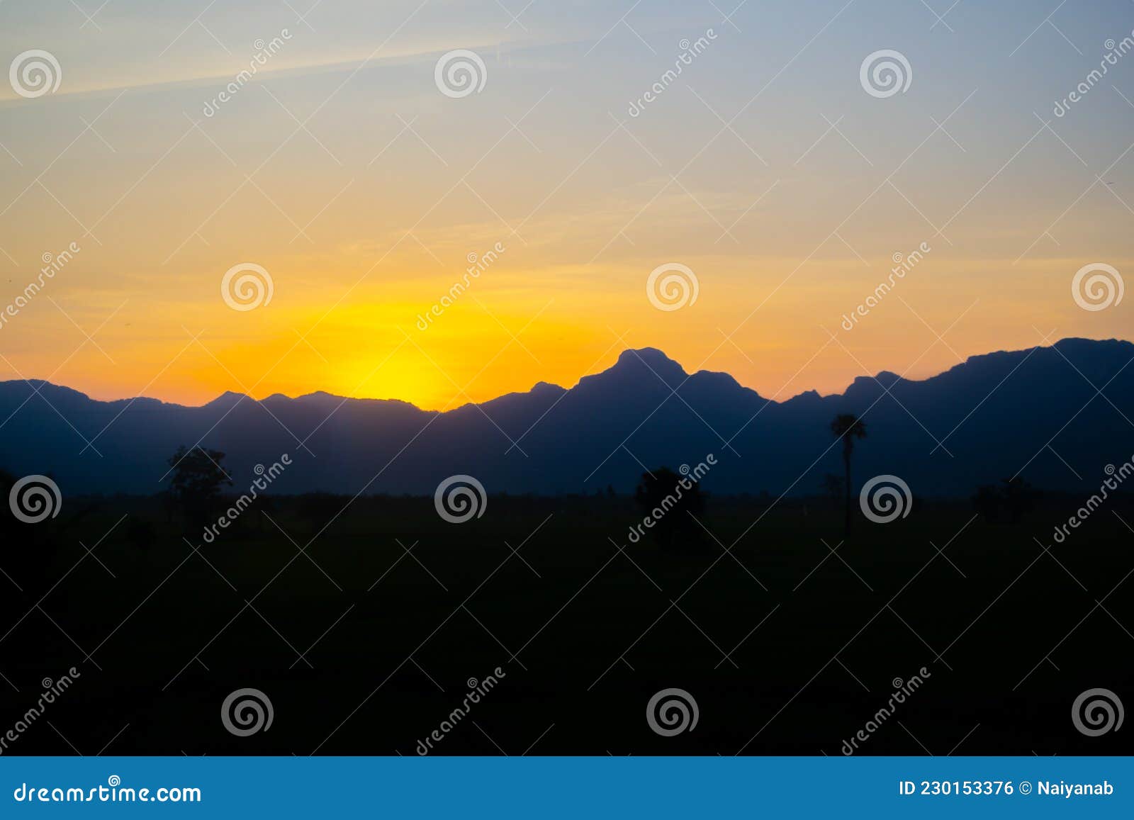 Mountain with Beautiful Sunset Sky Stock Photo - Image of peaceful ...