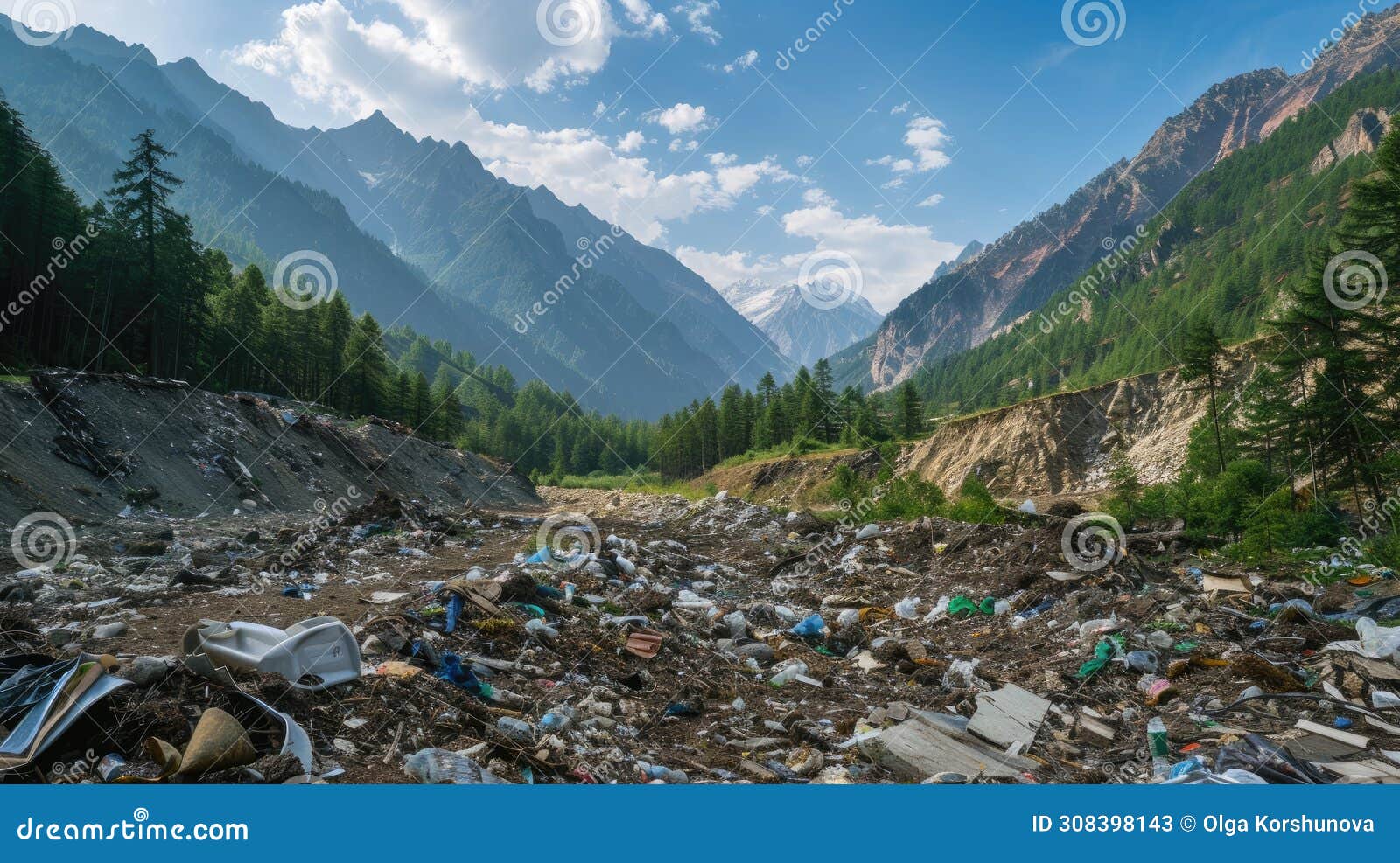 Mountain Beauty Marred by Expansive Garbage Dump Site. Stock Image ...