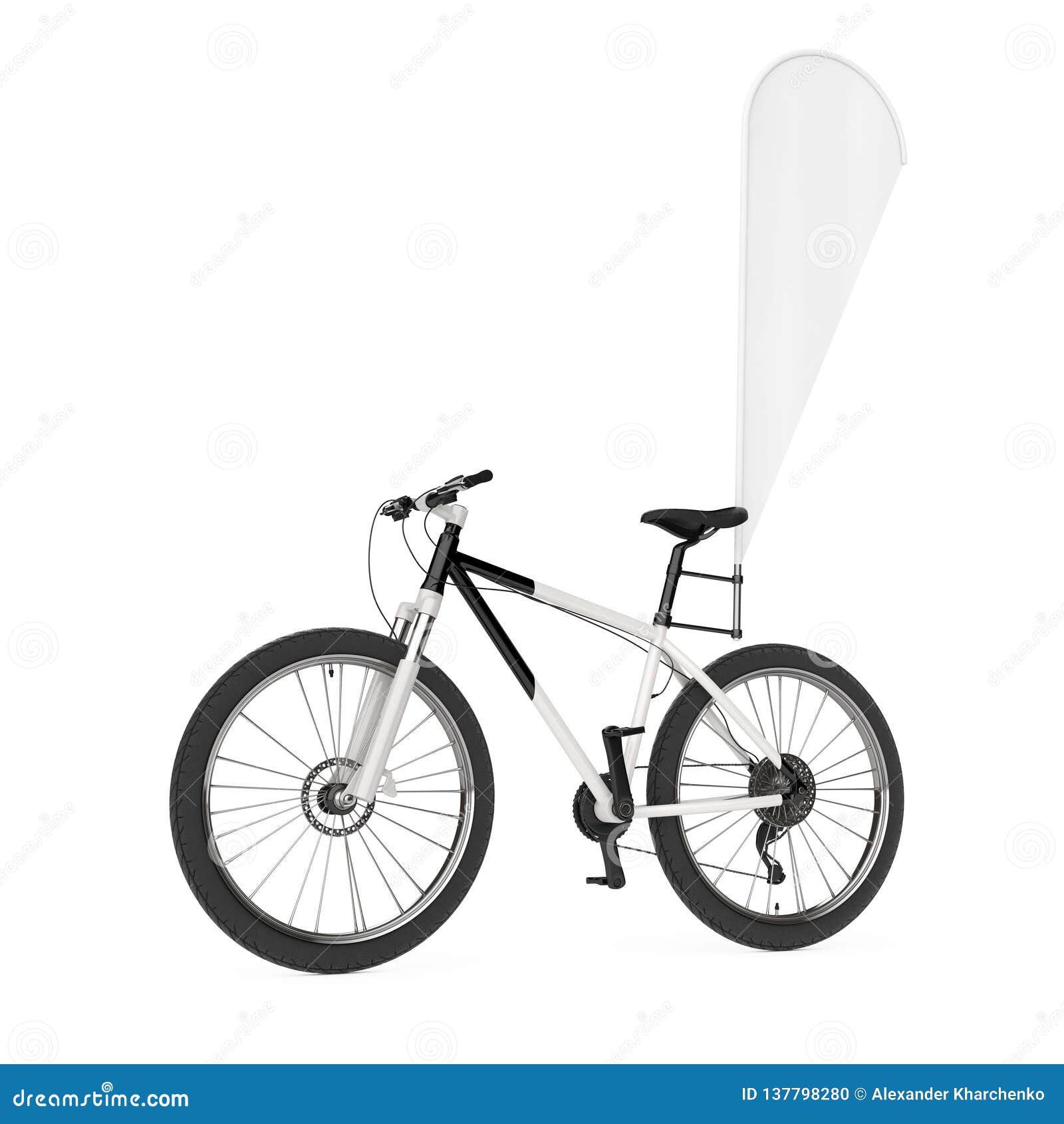 Mountain Bicycle with Blank Banner Promotion Feather Flag. 3d Rendering ...
