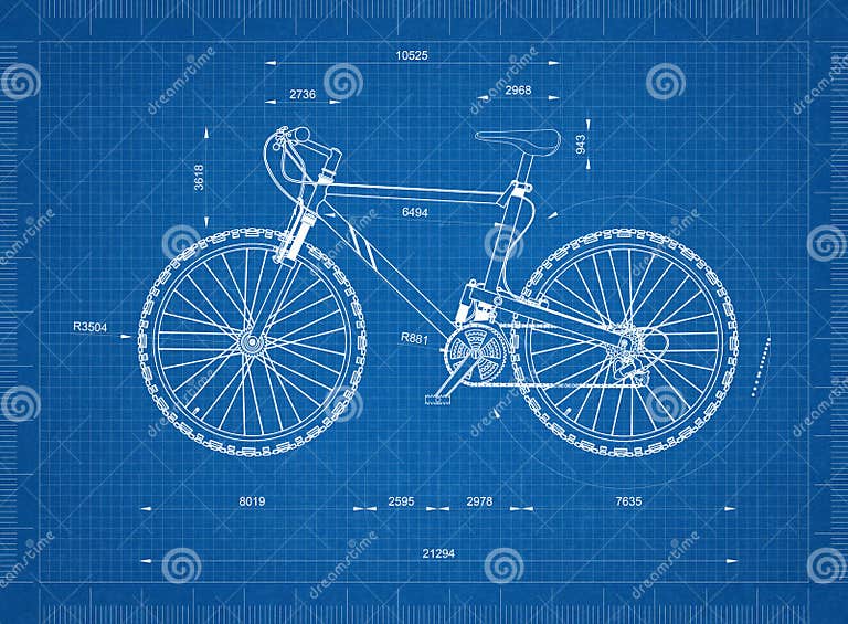 Mountain Bicycle blueprint stock illustration. Illustration of draft ...