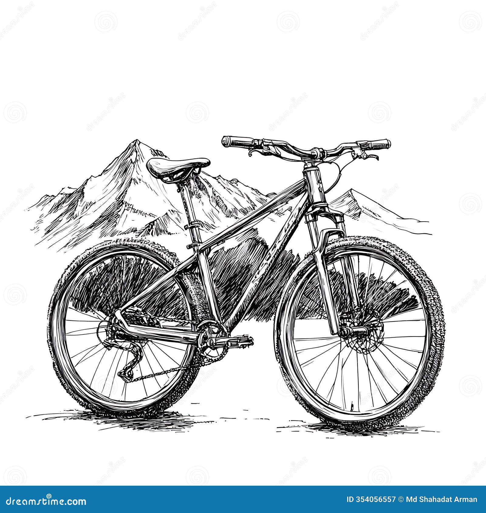 Mountain Bike Sketch Against Mountain Backdrop Stock Illustration ...