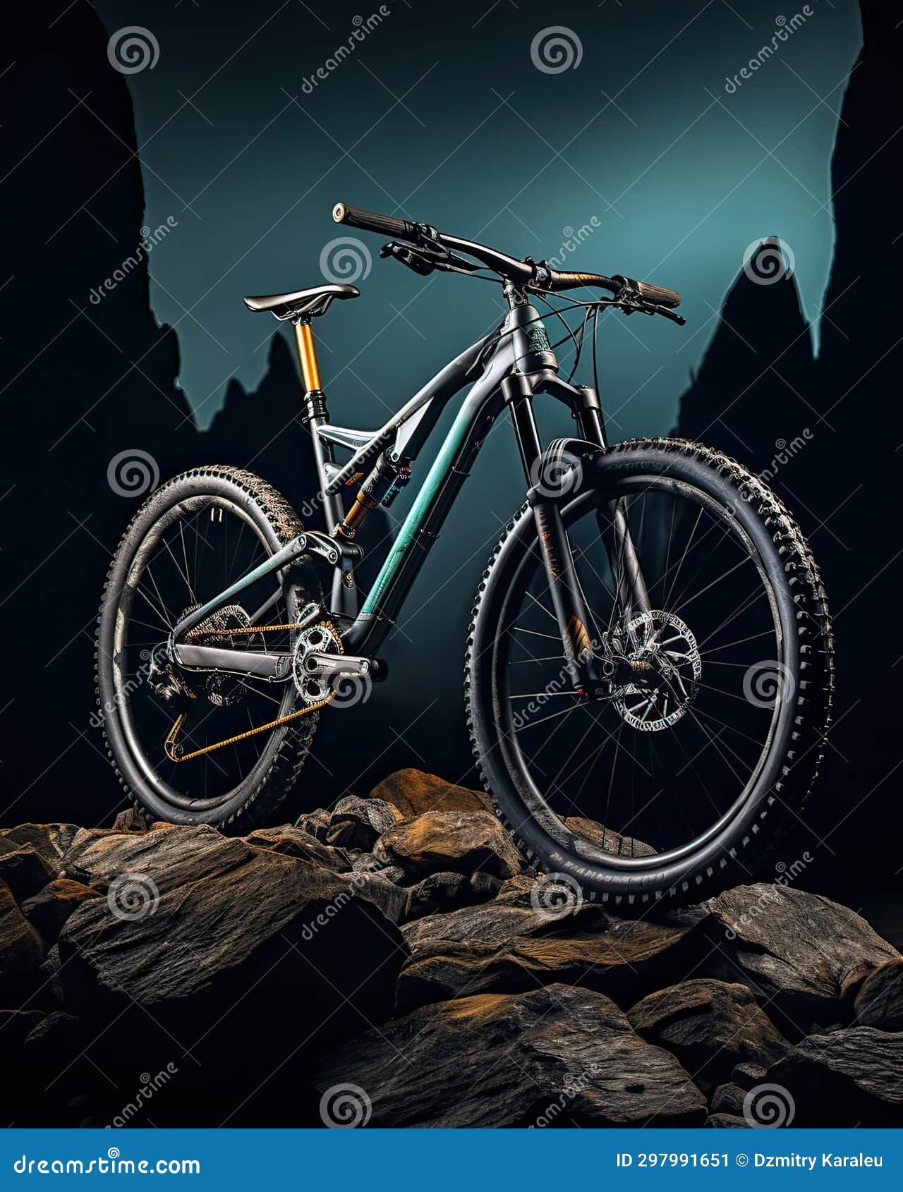 Mountain Bike Standing on Rocks. Stock Illustration - Illustration of ...