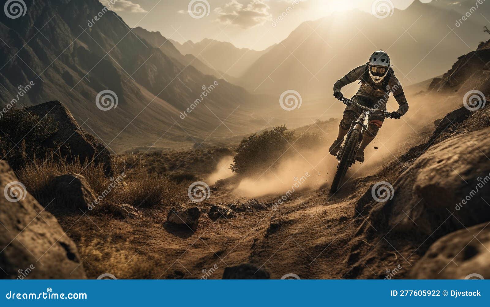 Biker MTB Cycle Tourism With Panniers In Spain Stock Image ...