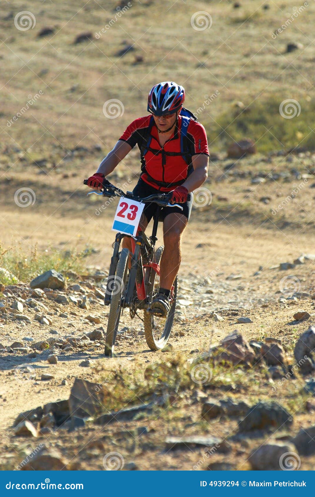 Mountain Biker Racing in Desert Stock Photo - Image of adventure, race ...