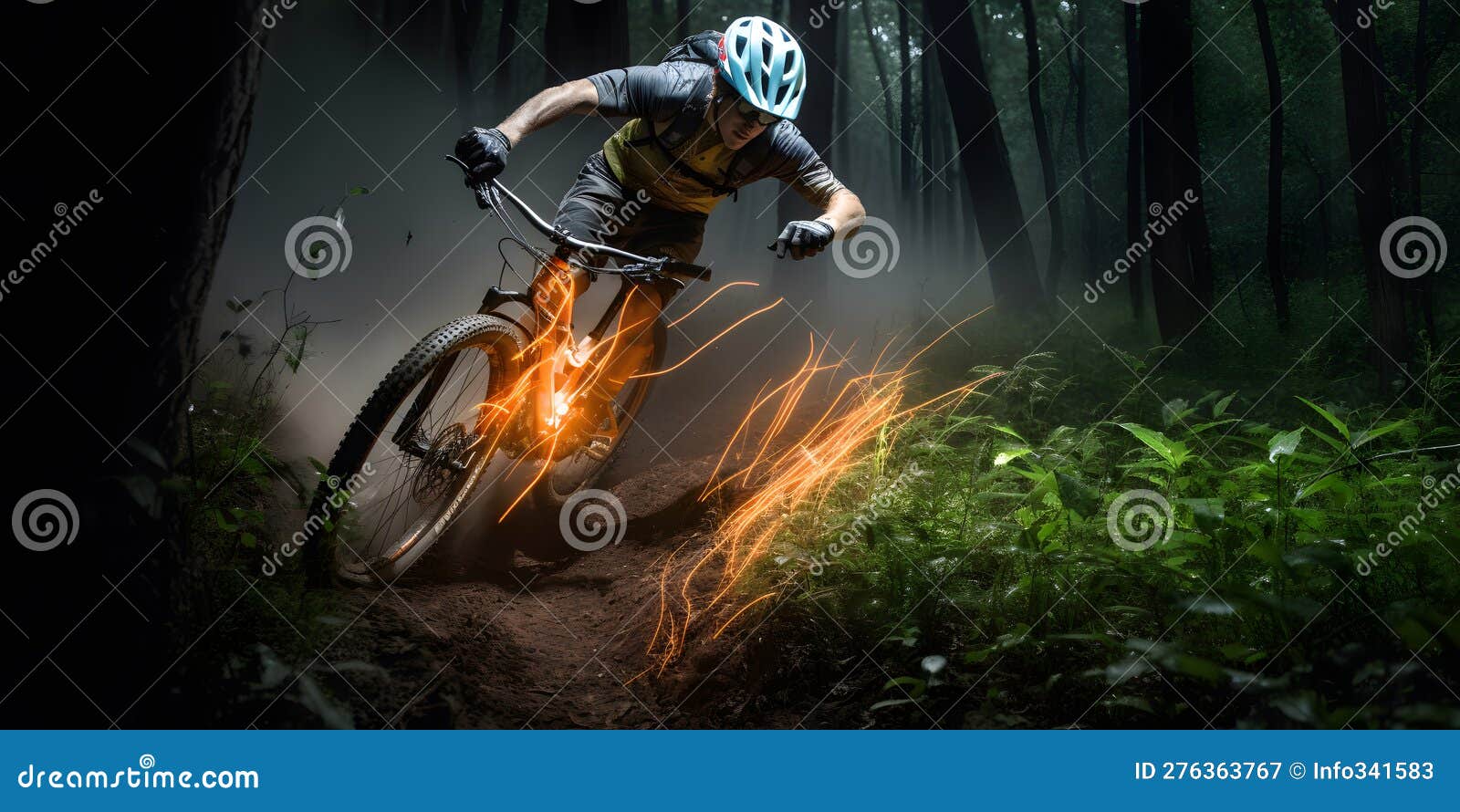 A Mountain Biker Racing through a Forest Trail Dynamic Li Created with ...