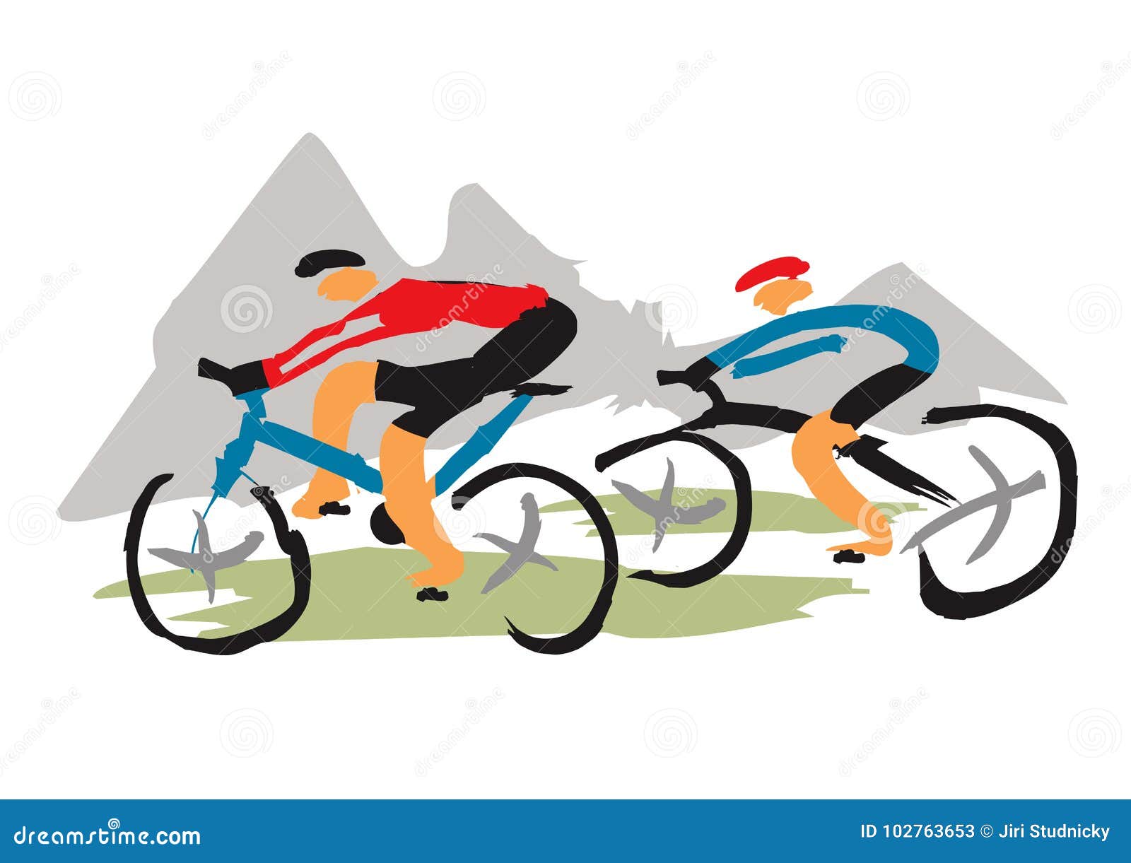 Mountain Bikers Riding the Trail Stock Vector - Illustration of drawing ...