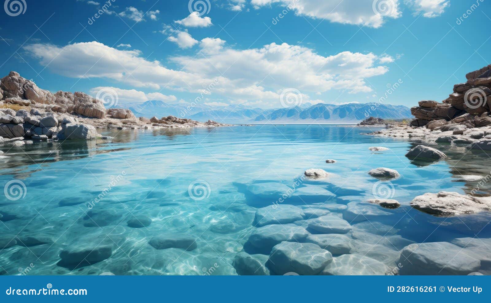 Mountain and the Blue Dead Sea. Generative AI. Stock Illustration ...