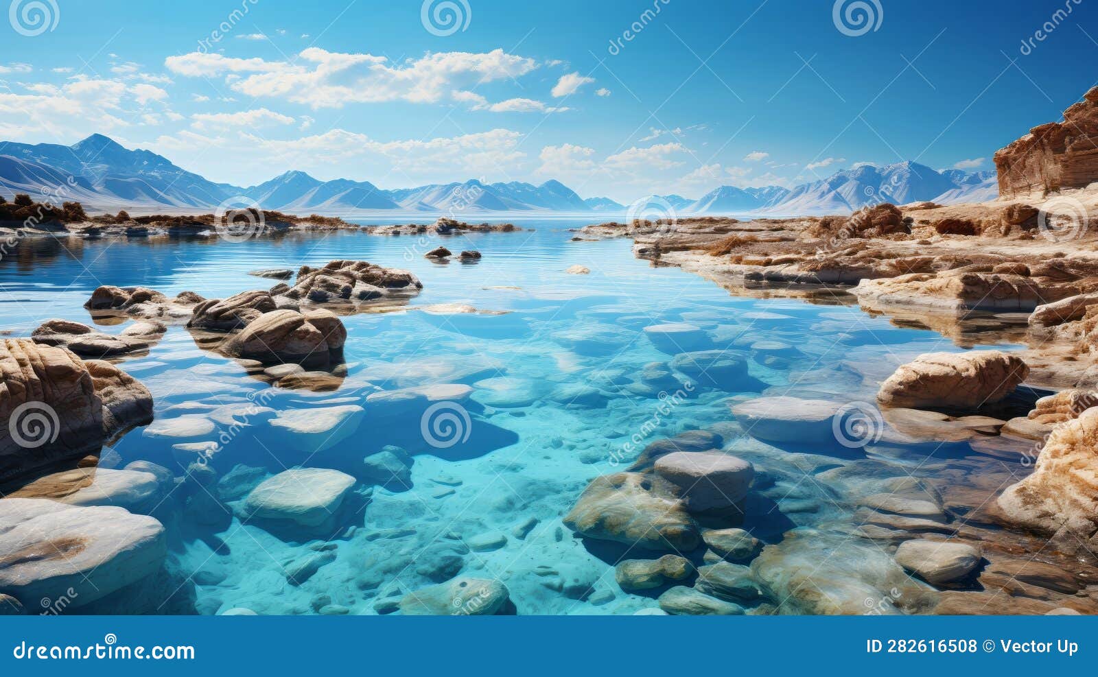 Mountain and the Blue Dead Sea. Generative AI. Stock Illustration ...