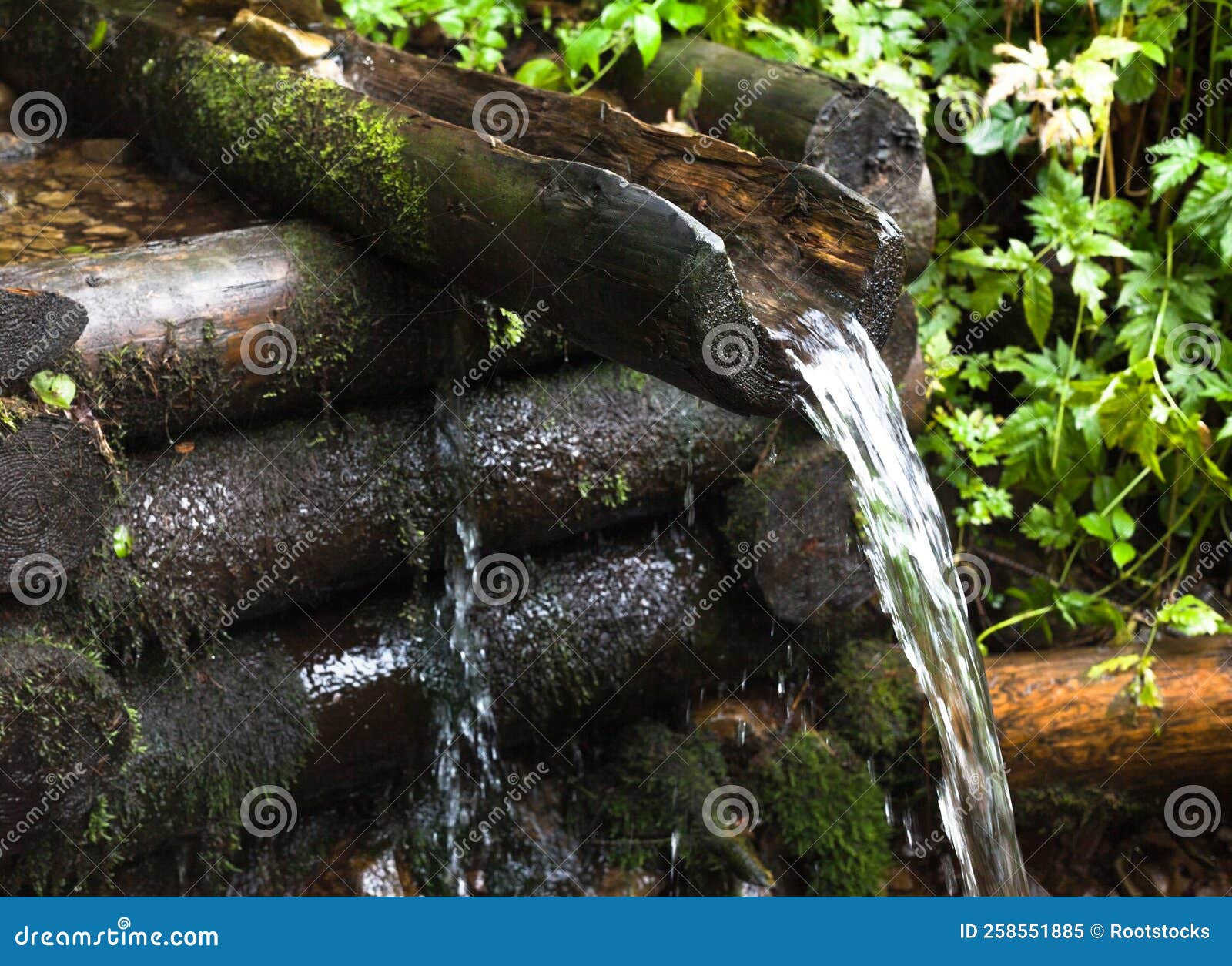 Mountain Brook. Wooden Log Well Stock Image - Image of decorative, fast ...