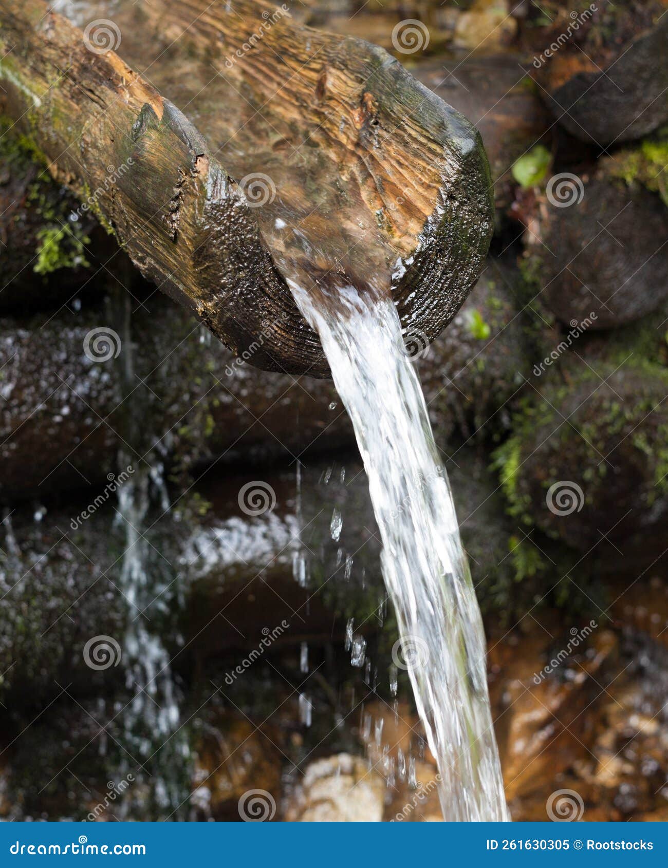Mountain Brook. Wooden Log Well Stock Image - Image of mountain, clean ...
