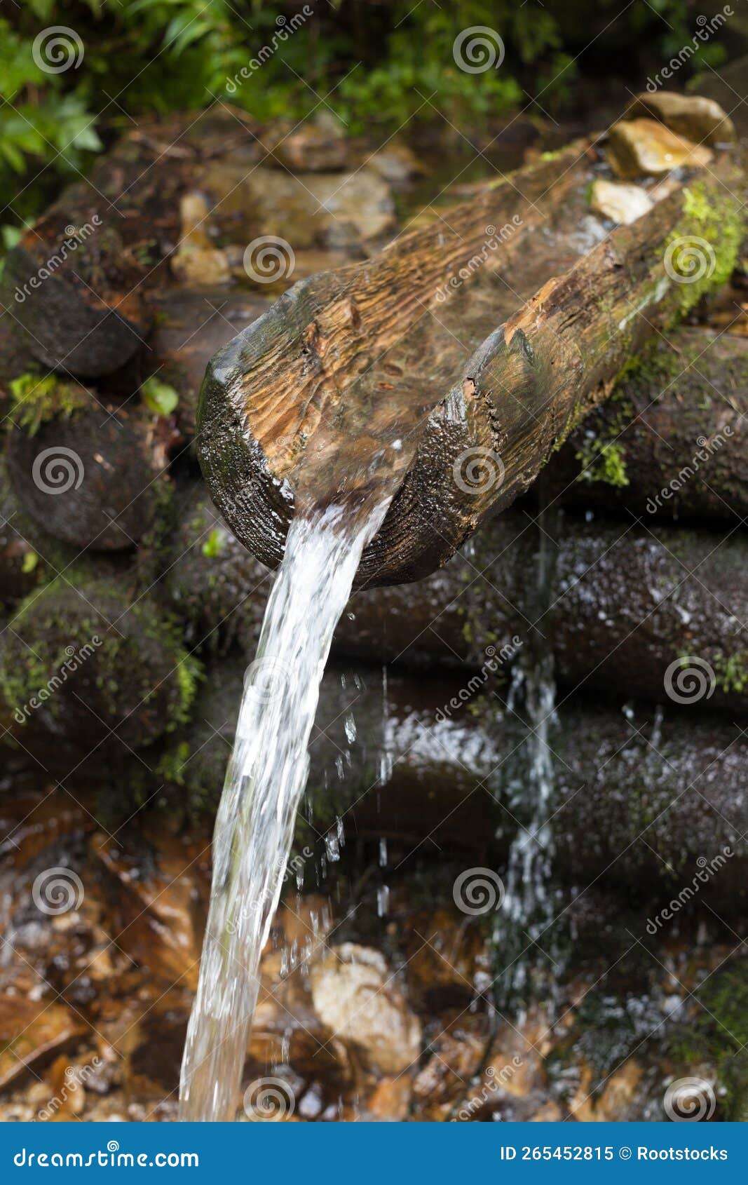 Mountain Brook. Wooden Log Well Stock Image - Image of riverbed, speed ...