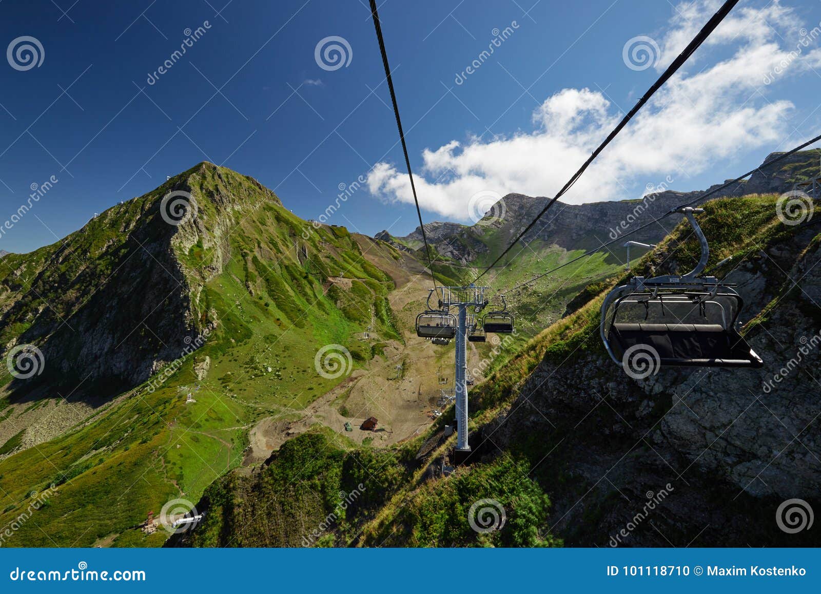 Mountain Cableway Stretching Down Over Beautiful Early Autumn Mountain ...