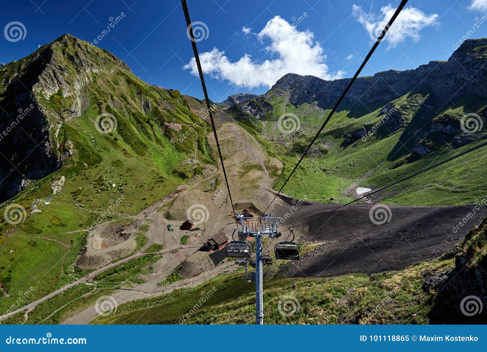 Mountain Cableway Stretching Down Over Beautiful Early Autumn Mountain ...