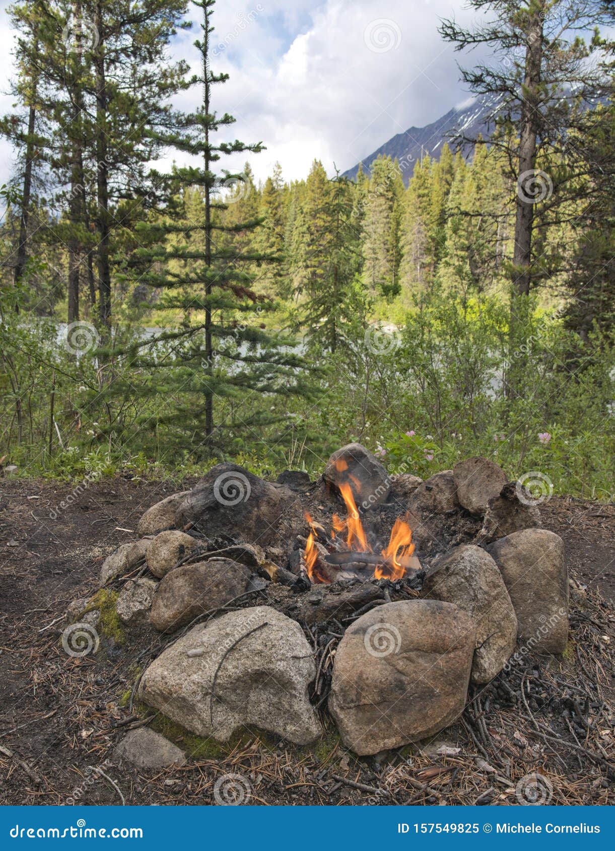 Mountain Campfire in Stone Ring Stock Image - Image of warmth, canada ...