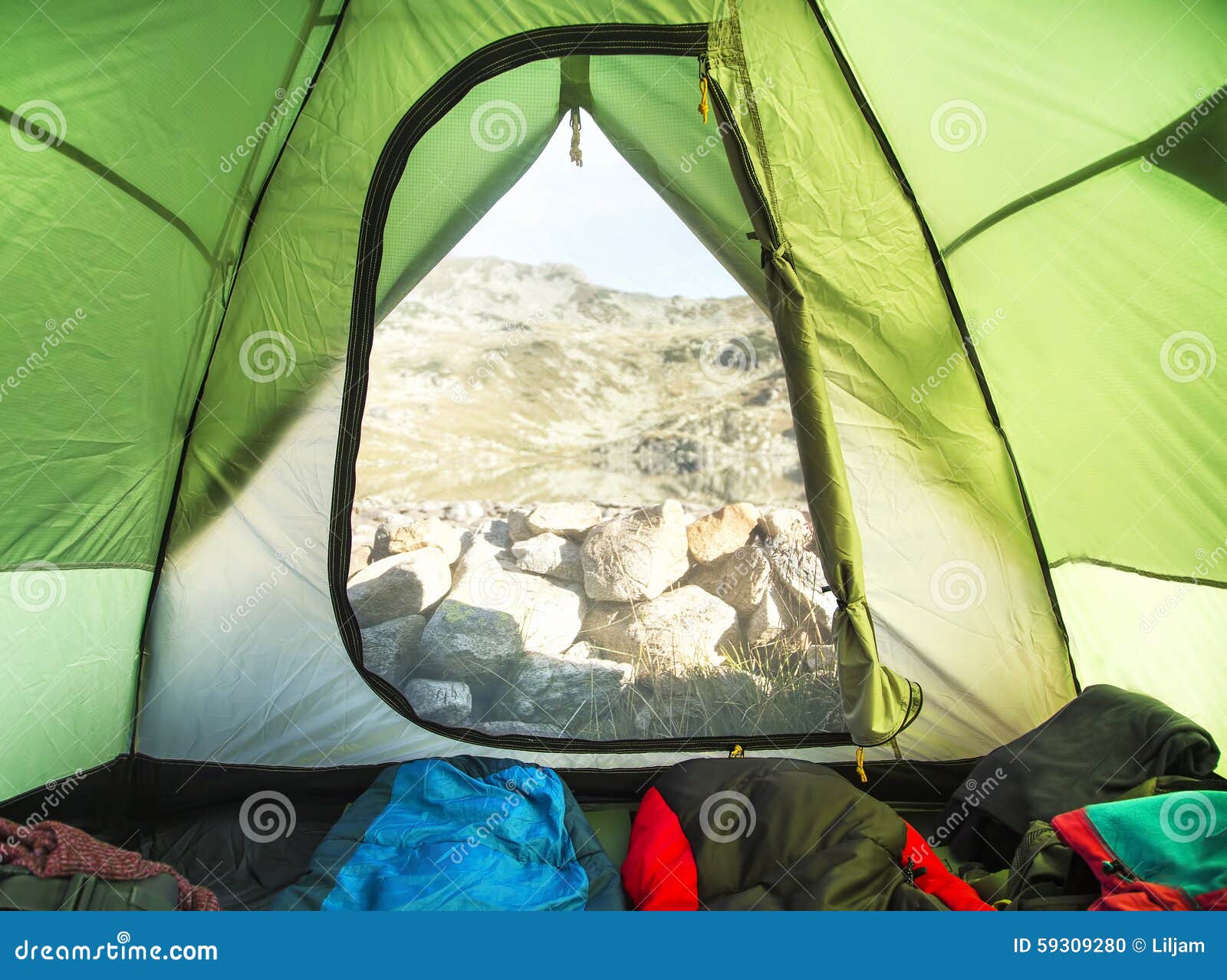 Mountain Camping Tent Inside View Stock Photo - Image of wonderful ...