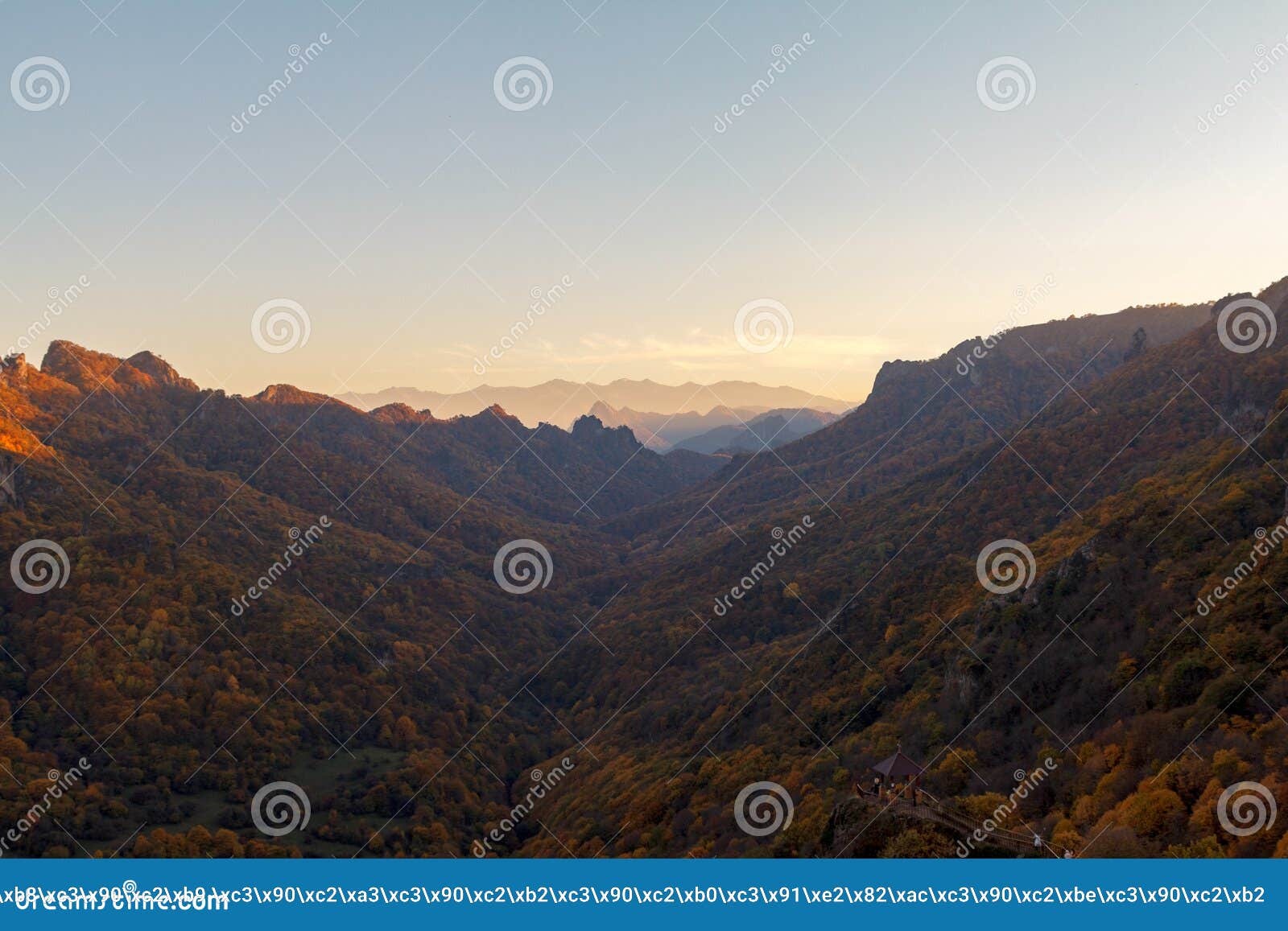 Mountain Canyon Fall on the Gold Sunset Stock Photo - Image of green ...
