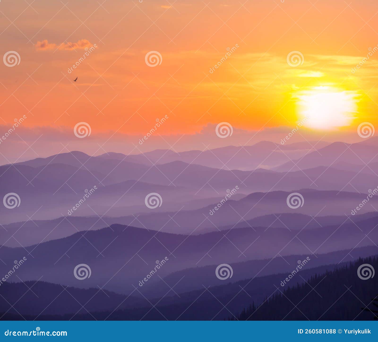 Mountain Chain Silhouette in Dense Mist and Clouds Stock Photo - Image ...
