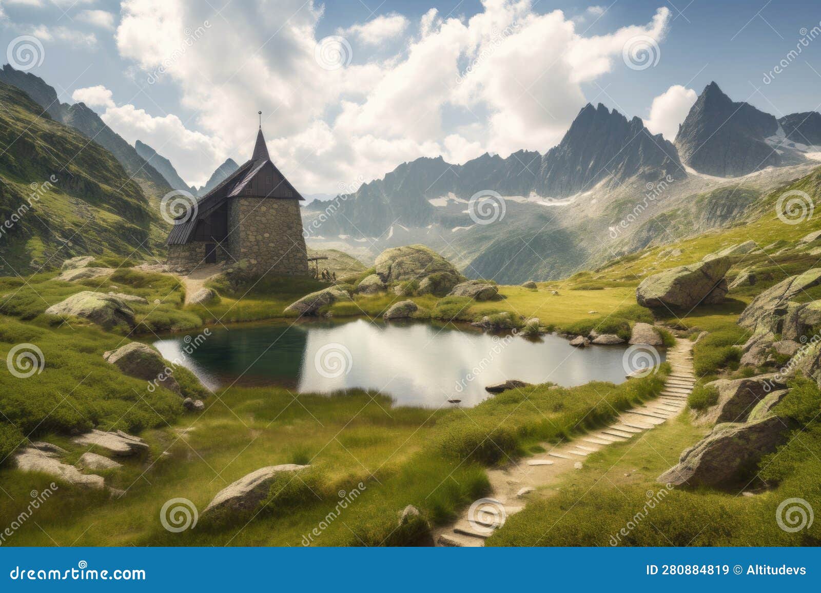 Mountain Chapel, Surrounded by Towering Peaks and Crystal Clear Lakes ...