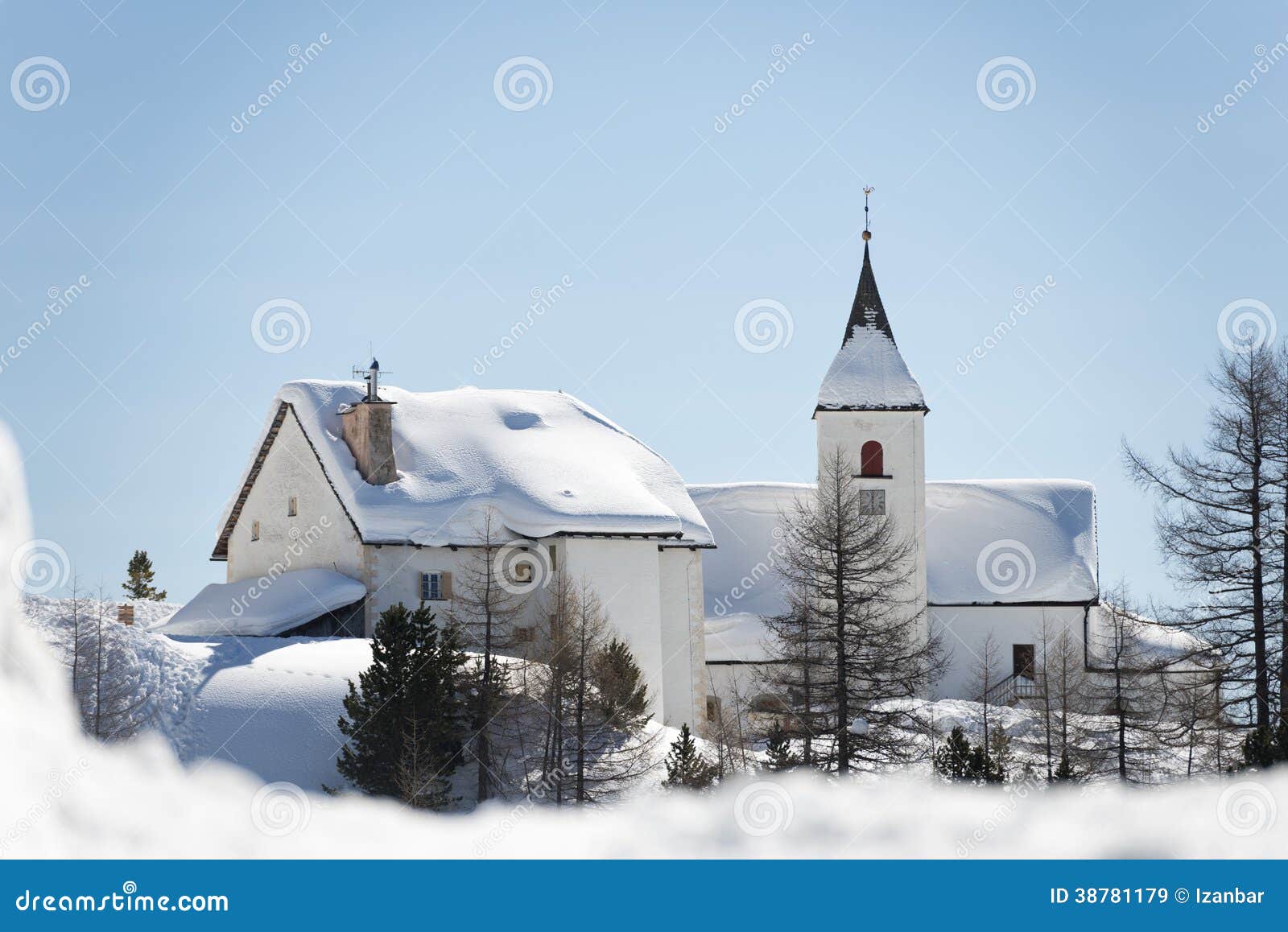 Mountain church in winter stock image. Image of forest - 38781179