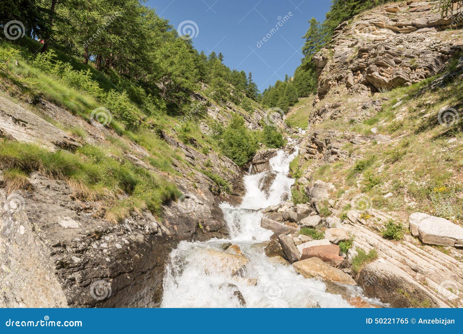 Mountain Clean Water Flowing Down a Stream. Stock Image - Image of ...