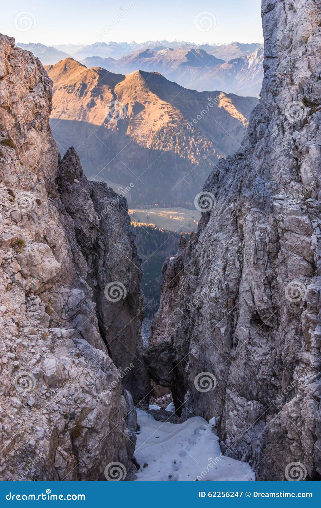 Mountain cleft stock image. Image of rock, hiking, snow - 62256247