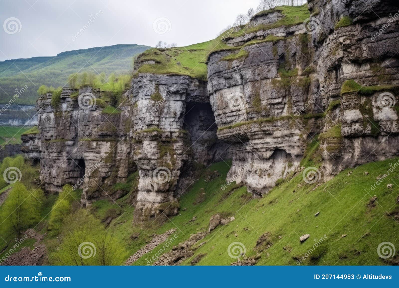 A Mountain Cliff with Multiple Caves Stock Image - Image of cliff ...