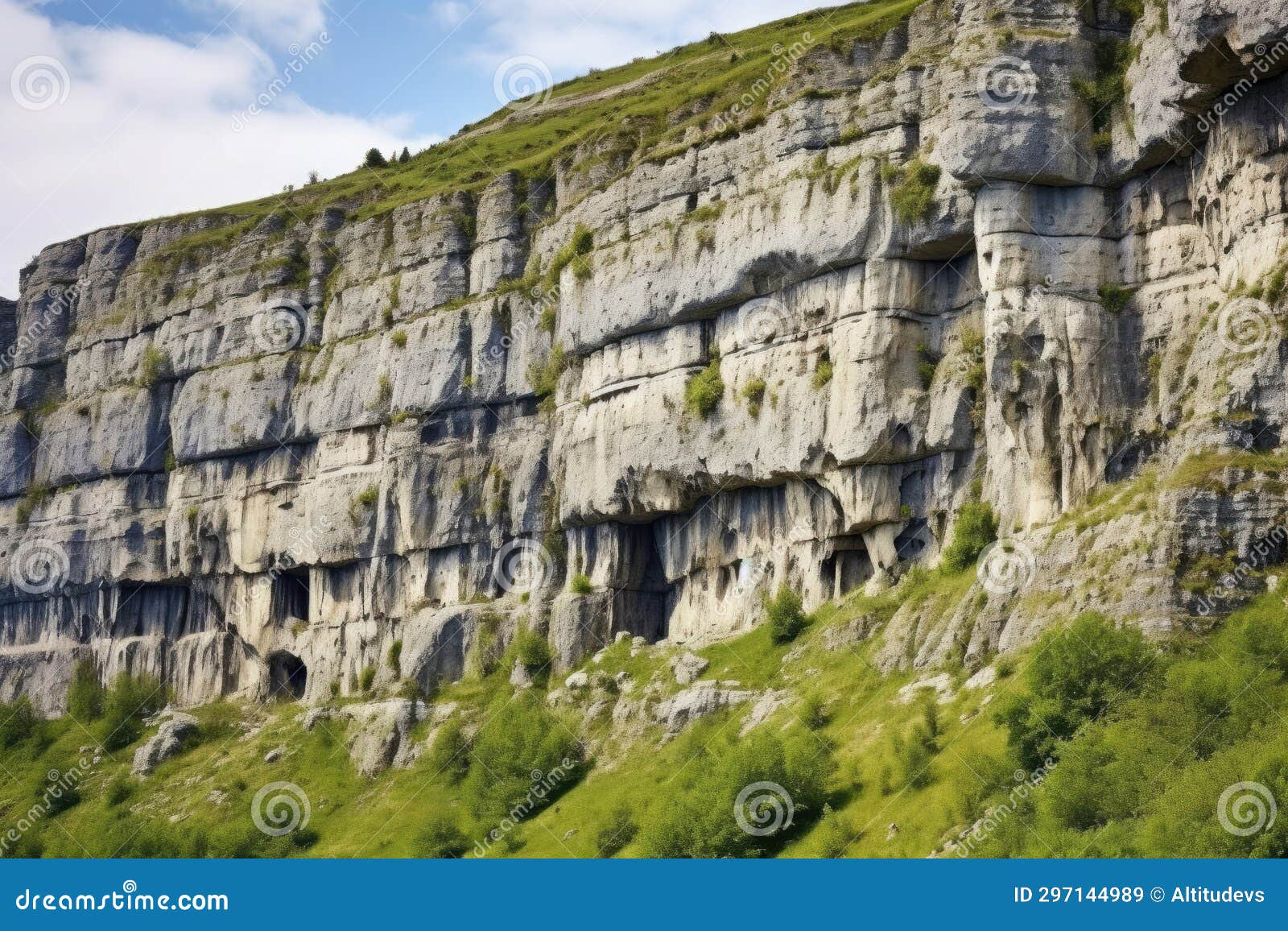 A Mountain Cliff with Multiple Caves Stock Image - Image of adventure ...