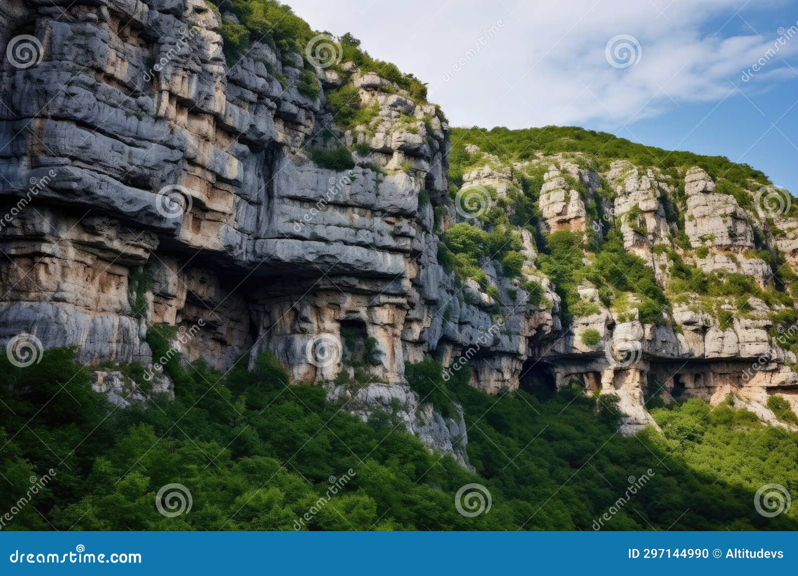 A Mountain Cliff with Multiple Caves Stock Photo - Image of cliffside ...