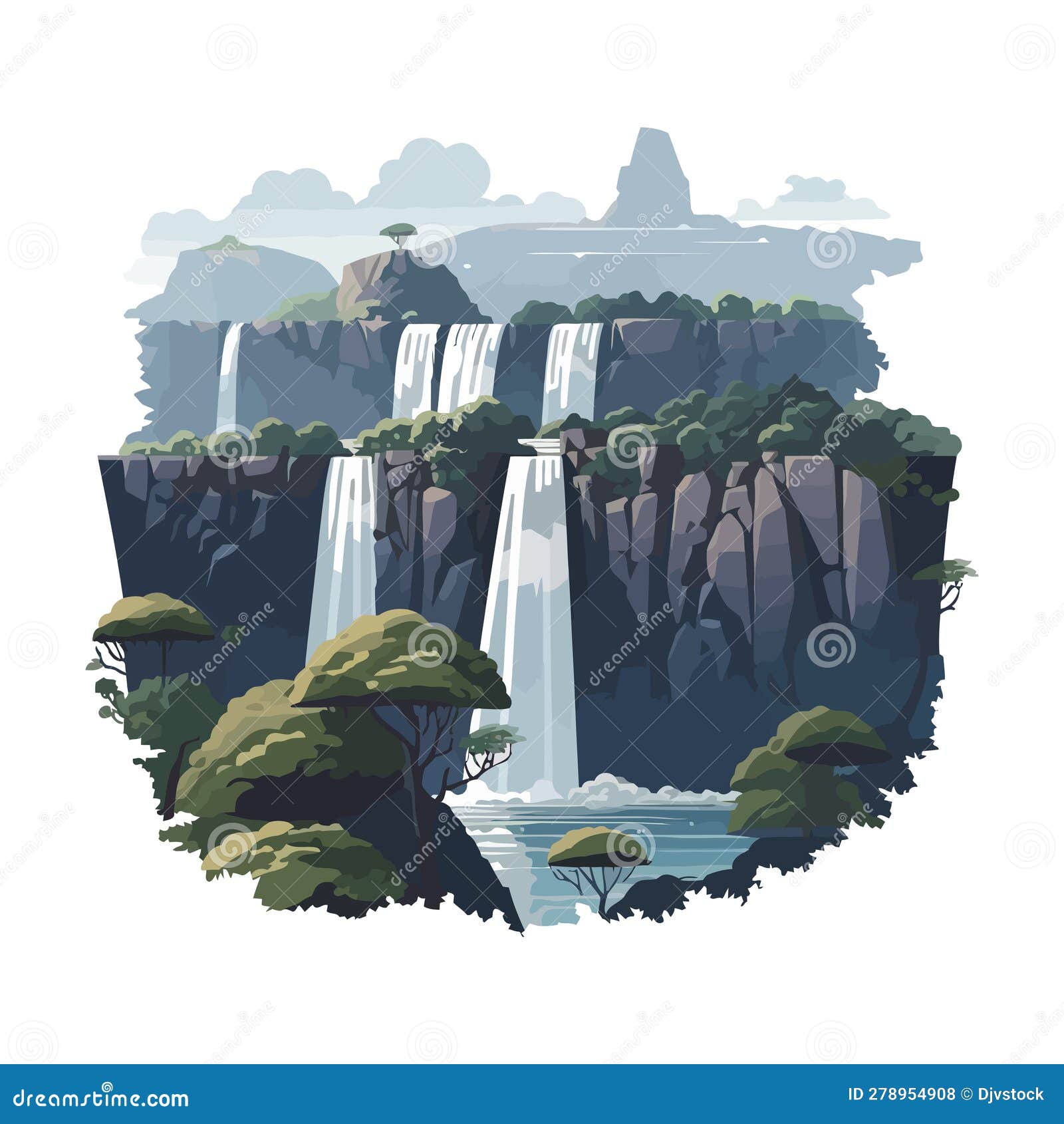 Mountain, Cliff and Ravine Waterfall Scene Stock Vector - Illustration ...
