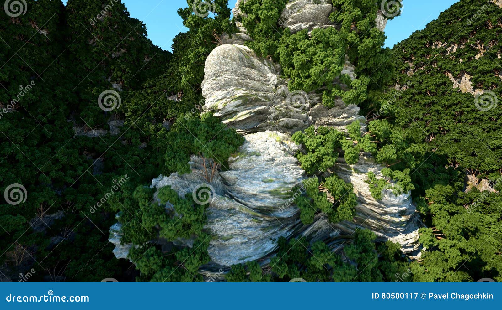 Mountain Cliffs with Trees. Fantasy Landscape. 3d Rendering. Stock ...