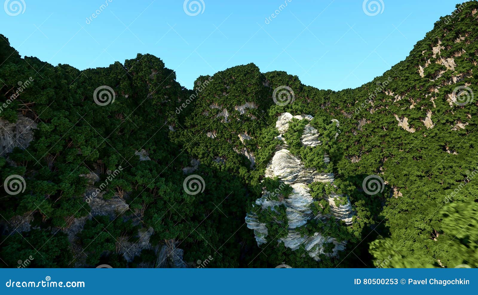 Mountain Cliffs with Trees. Fantasy Landscape. 3d Rendering. Stock ...
