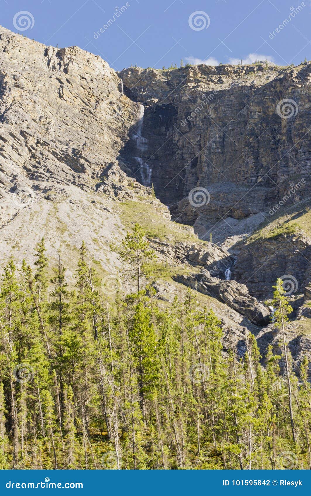 Mountain Cliffs and Waterfall Stock Photo - Image of wild, highway ...