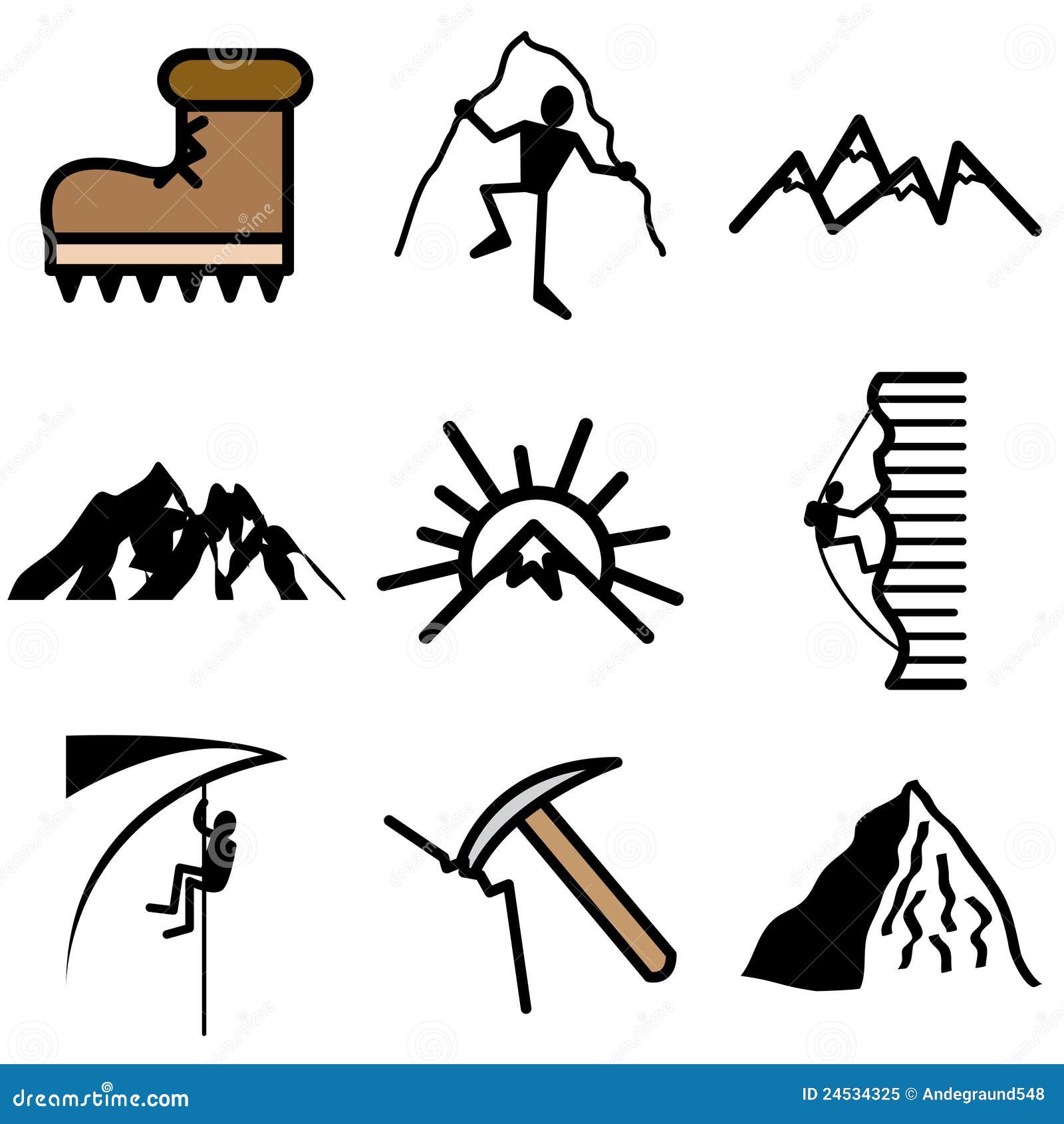 Mountain and Climbing Icons Stock Illustration - Illustration of snow ...