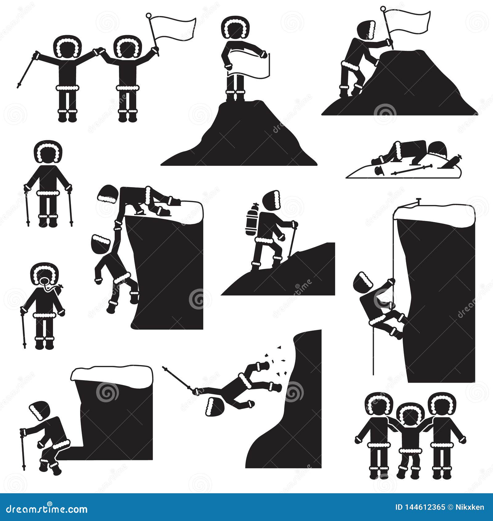 Mountain Climbing People Icon Set. Vector Stock Vector - Illustration ...